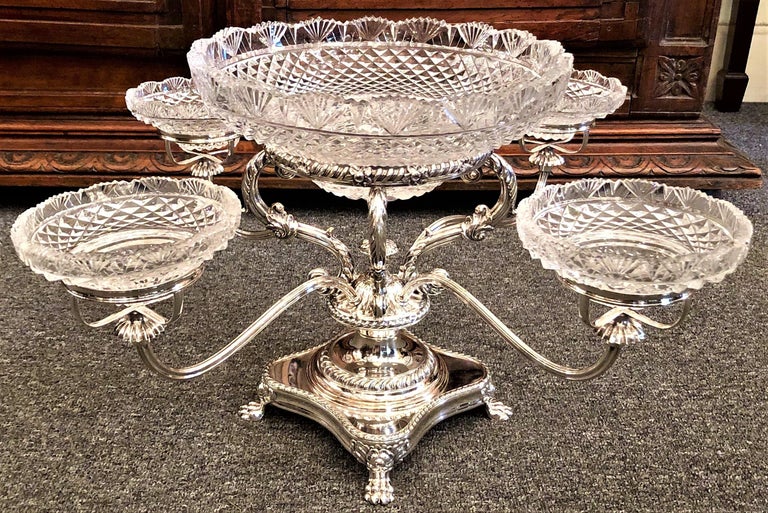 Estate English Handmade Silver Plate and Cut Crystal Epergne ...