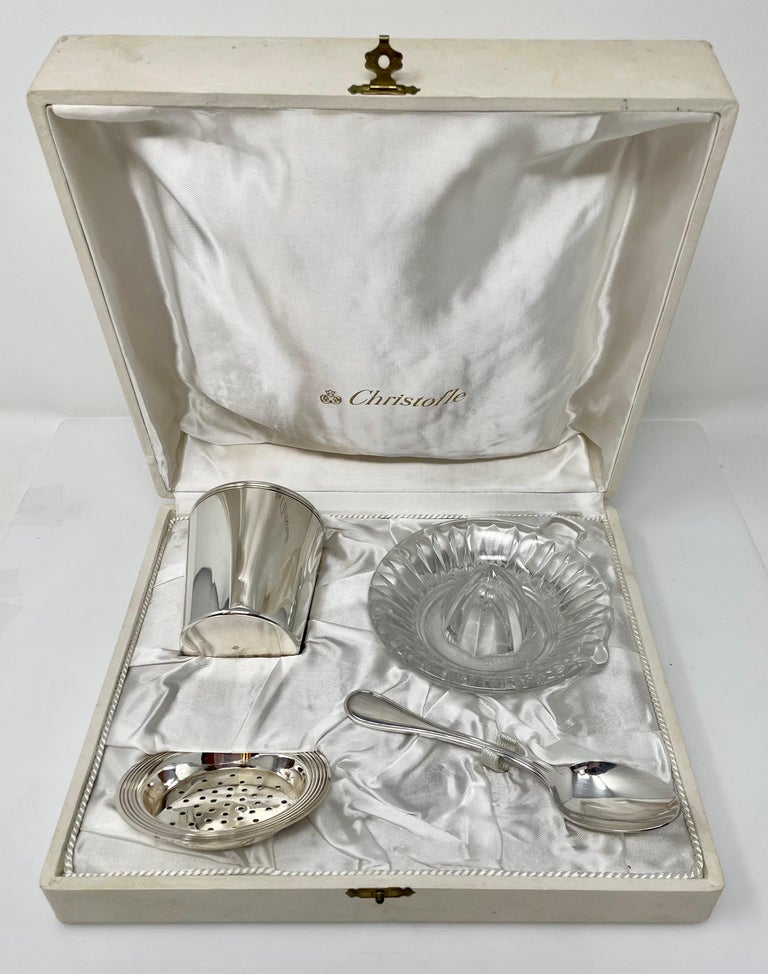 Estate French Christofle Crystal and Silver-Plate Juice Set in Fitted ...