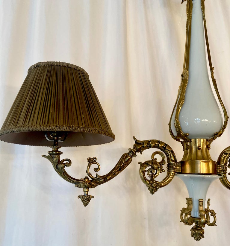 Estate French Gold Bronze and Opaline Glass "Gasolier" Light Fixture ...