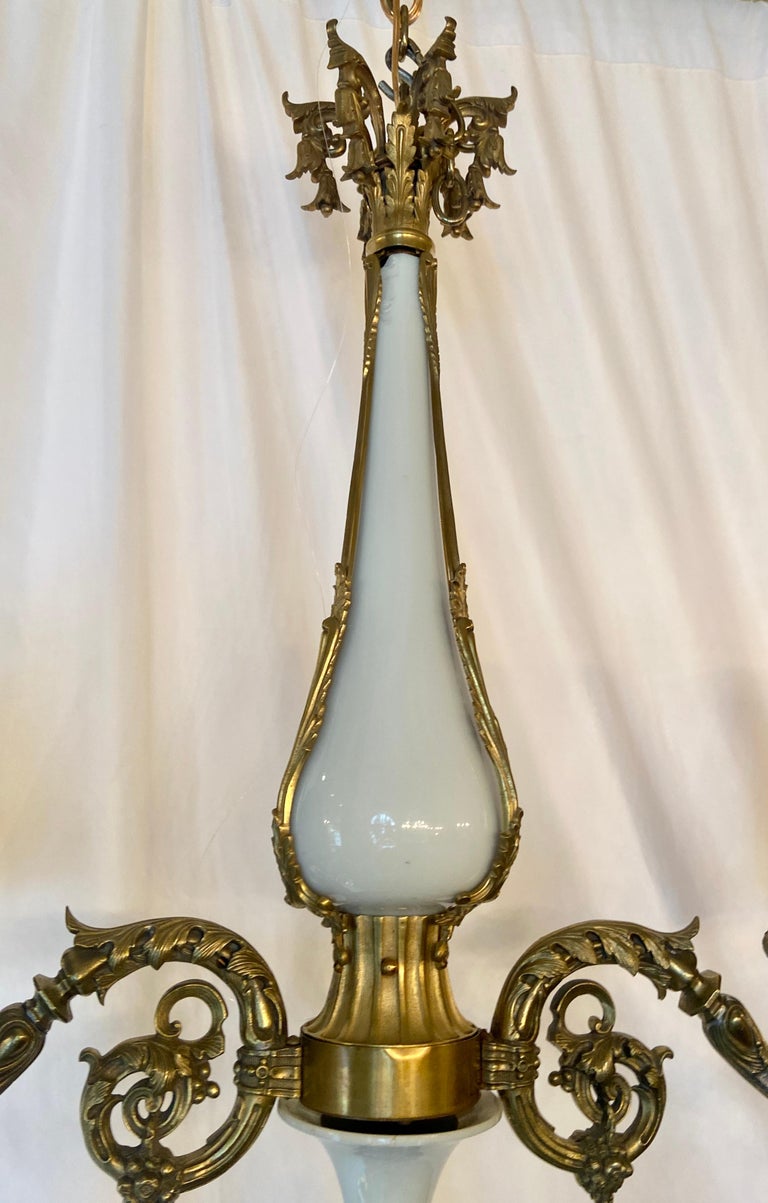 Estate French Gold Bronze and Opaline Glass "Gasolier" Light Fixture ...