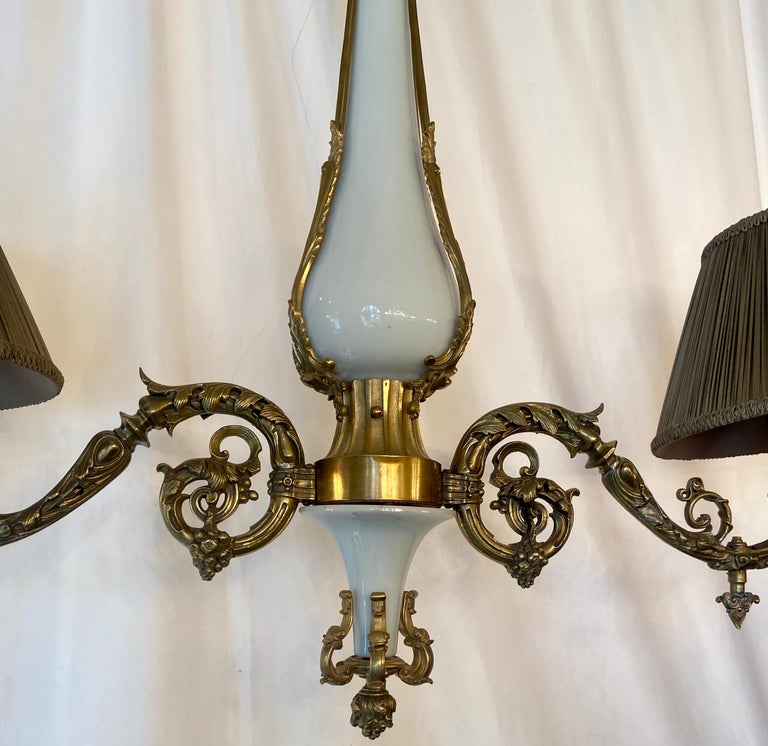 Estate French Gold Bronze and Opaline Glass "Gasolier" Light Fixture ...