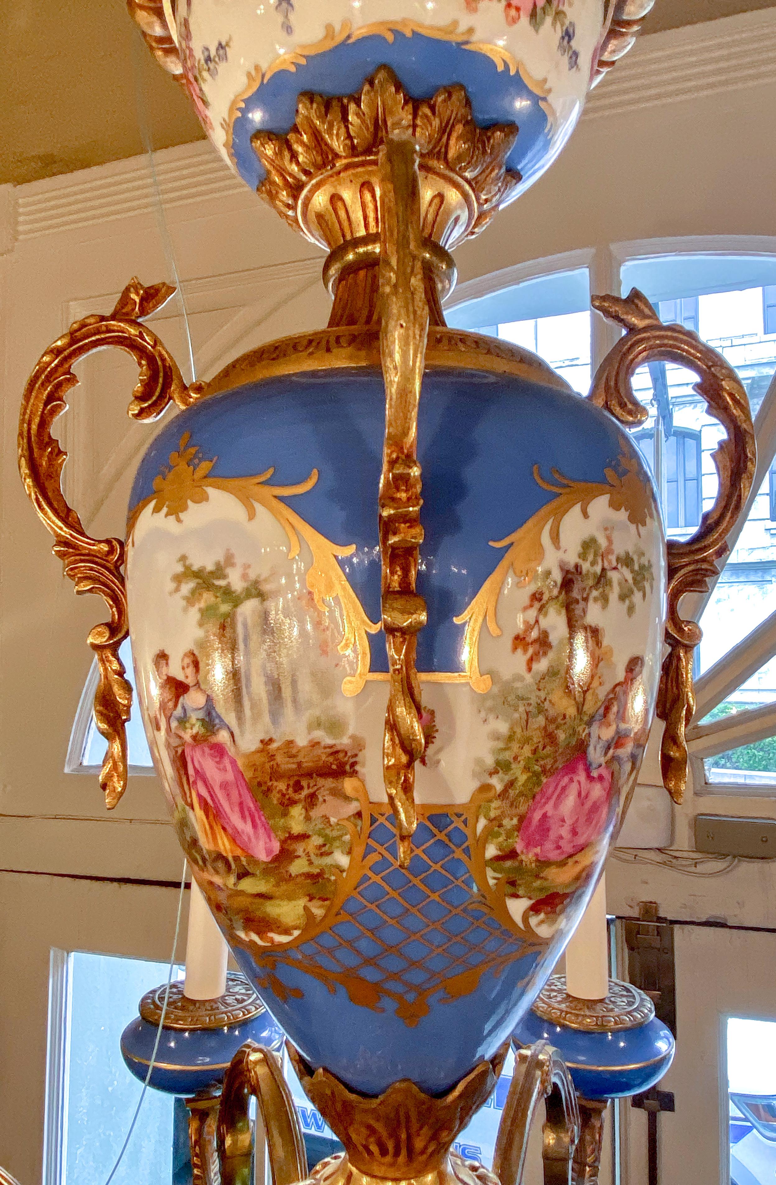 Estate French "Sevres" Blue Porcelain Bronze Doré Chandelier, circa ...