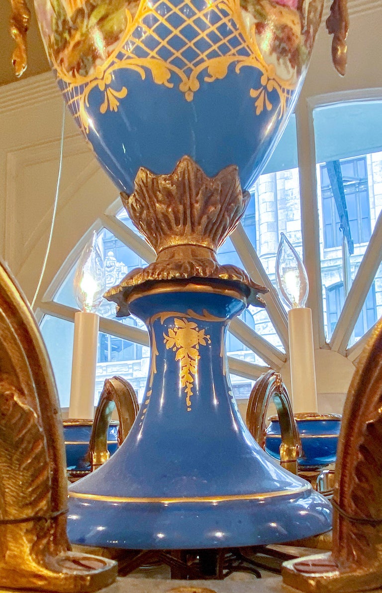 Estate French "Sevres" Blue Porcelain Bronze Doré Chandelier, circa ...