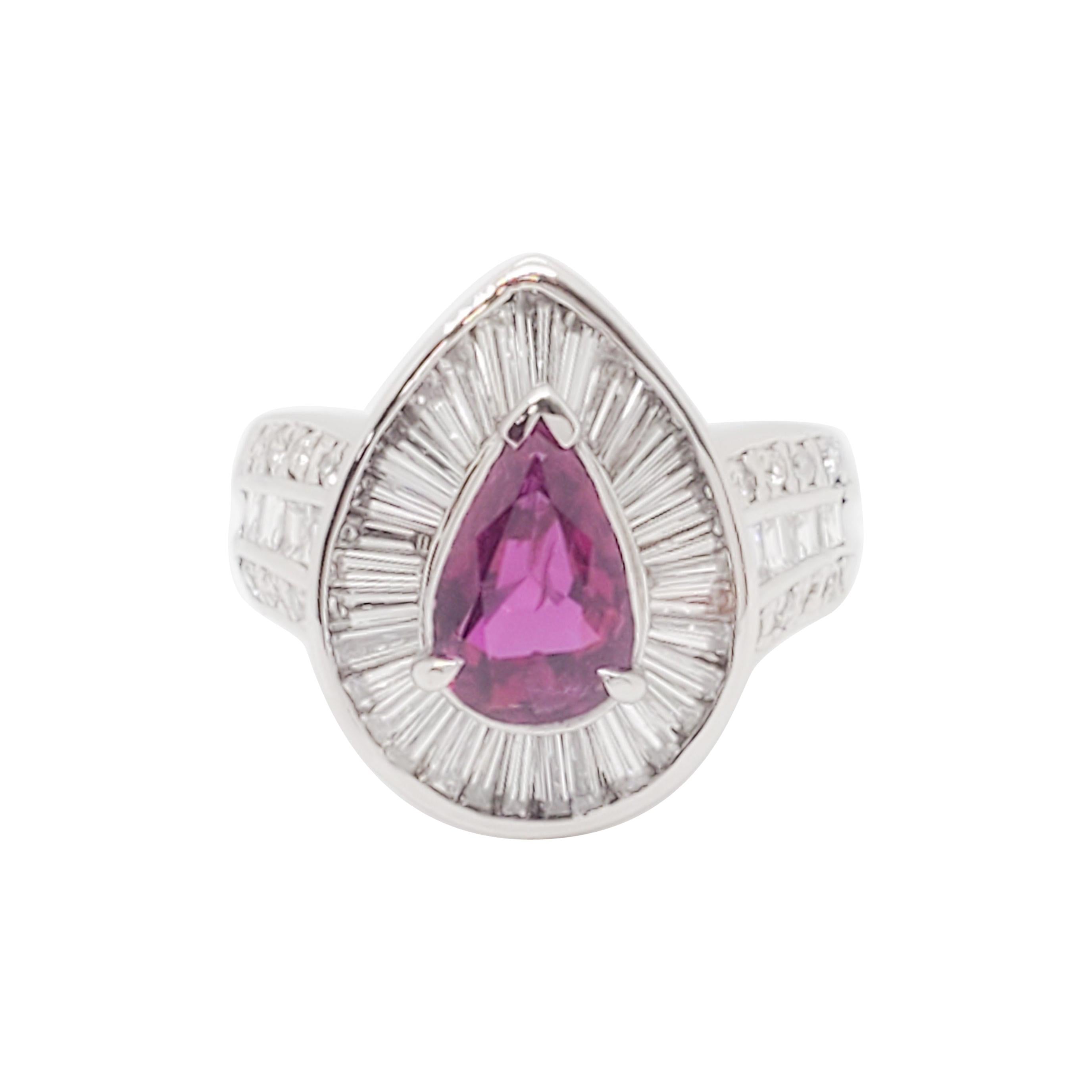 Estate Handmade Natural Non-Heated Burmese Ruby Diamond Platinum Ring ...