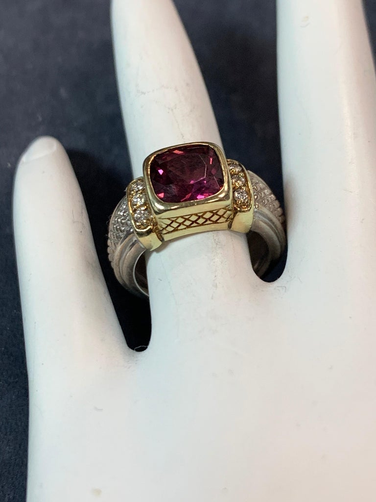 Judith Ripka Natural Diamond and 8mm Cushion Grape Garnet Cocktail ...