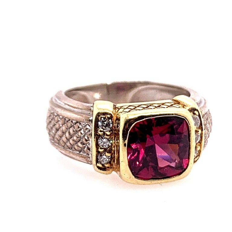 Judith Ripka Natural Diamond and 8mm Cushion Grape Garnet Cocktail ...