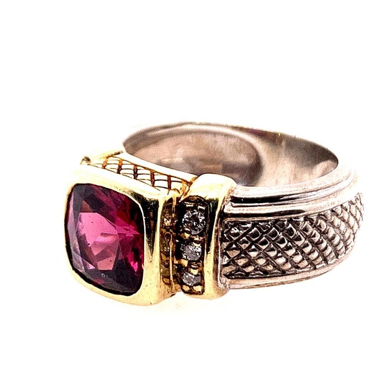 Judith Ripka Natural Diamond and 8mm Cushion Grape Garnet Cocktail ...