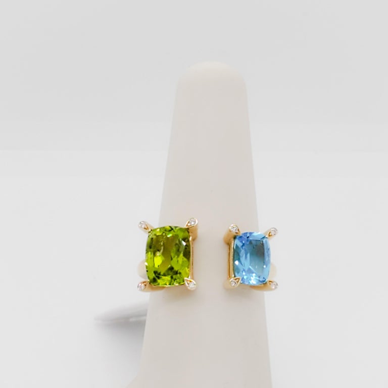 Estate Green Peridot, Blue Topaz, and Diamond Cocktail Ring in 14k ...