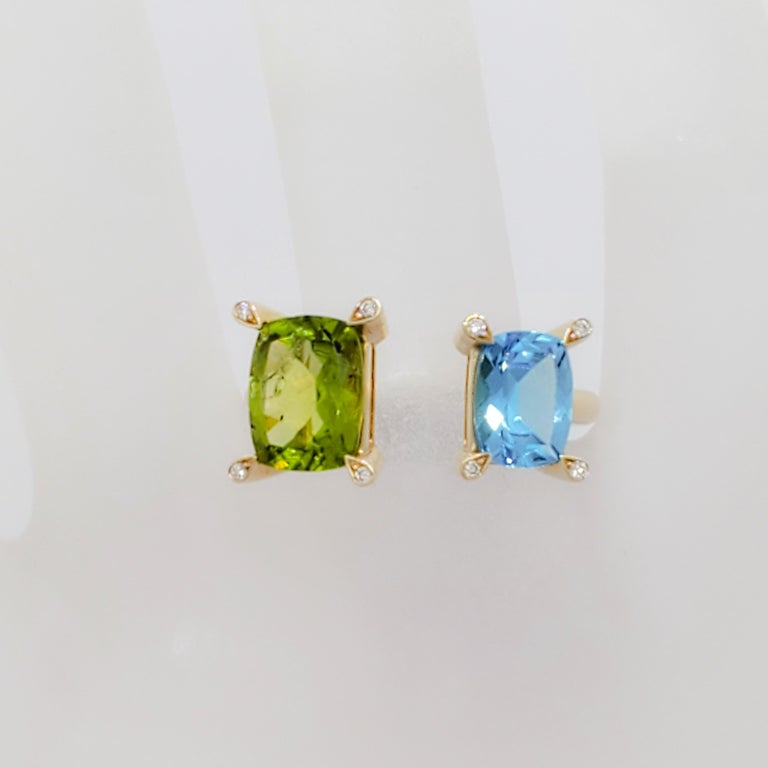 Estate Green Peridot, Blue Topaz, and Diamond Cocktail Ring in 14k ...