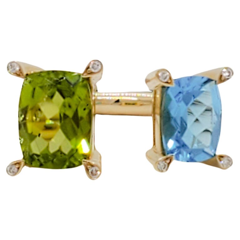Estate Green Peridot, Blue Topaz, and Diamond Cocktail Ring in 14k ...