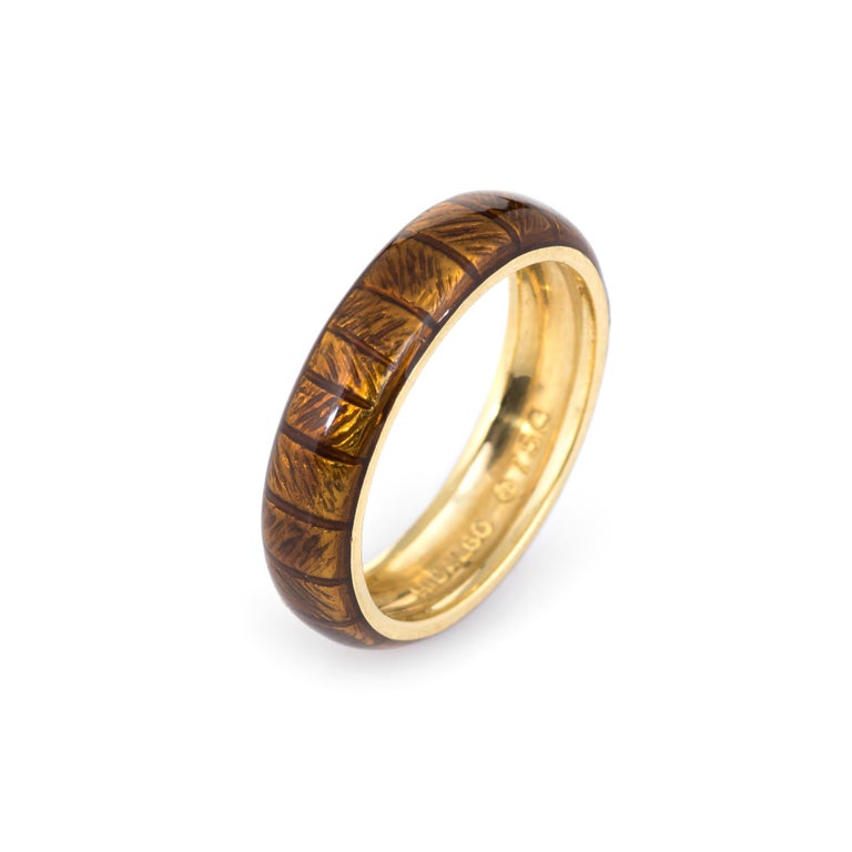 Estate Hidalgo Band 18 Karat Yellow Gold Bronze Ring Brown Enamel at ...