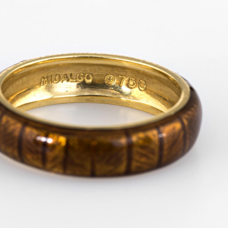 Estate Hidalgo Band 18 Karat Yellow Gold Bronze Ring Brown Enamel at ...