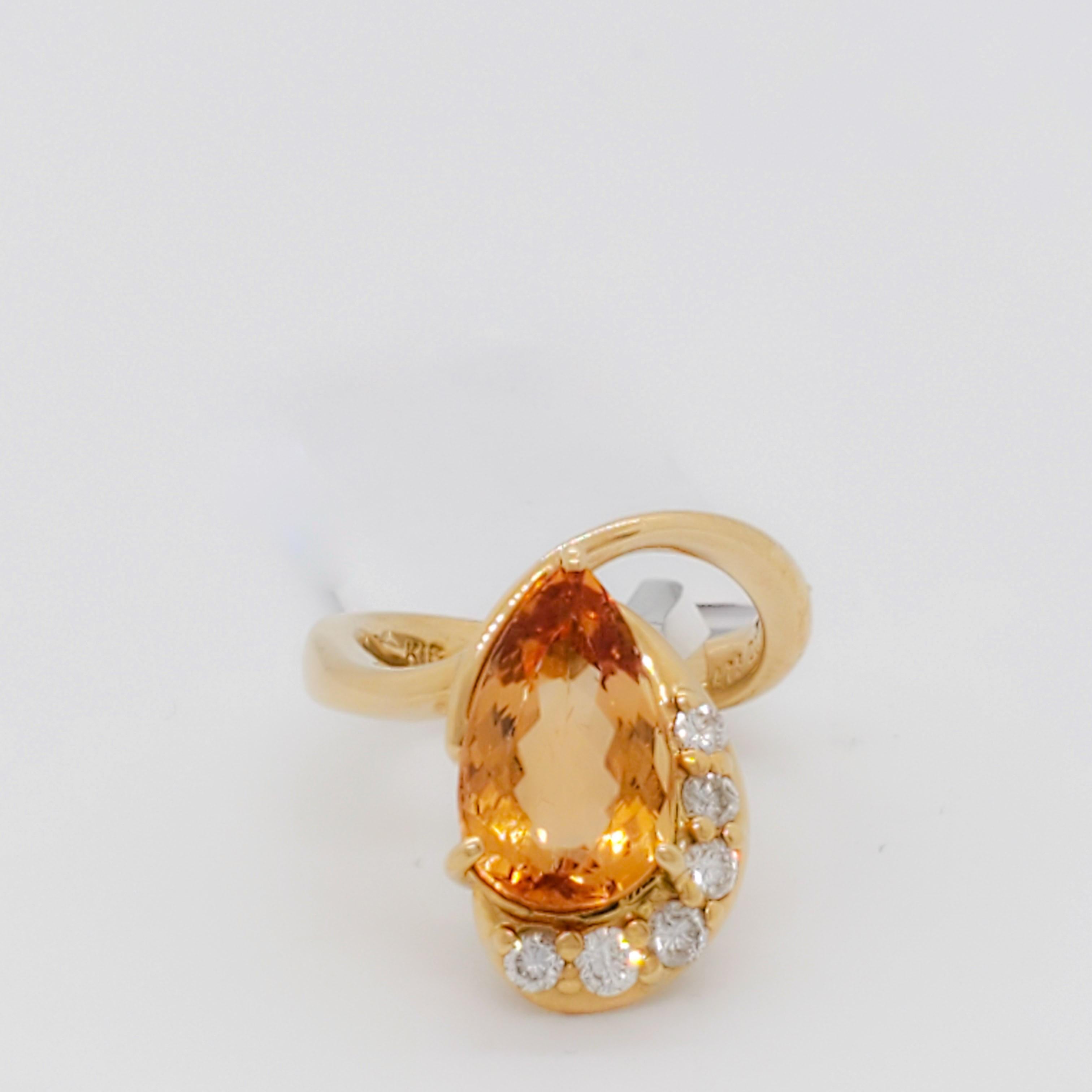 Estate Imperial Topaz and Diamond Cocktail Ring in 18k Yellow Gold For ...