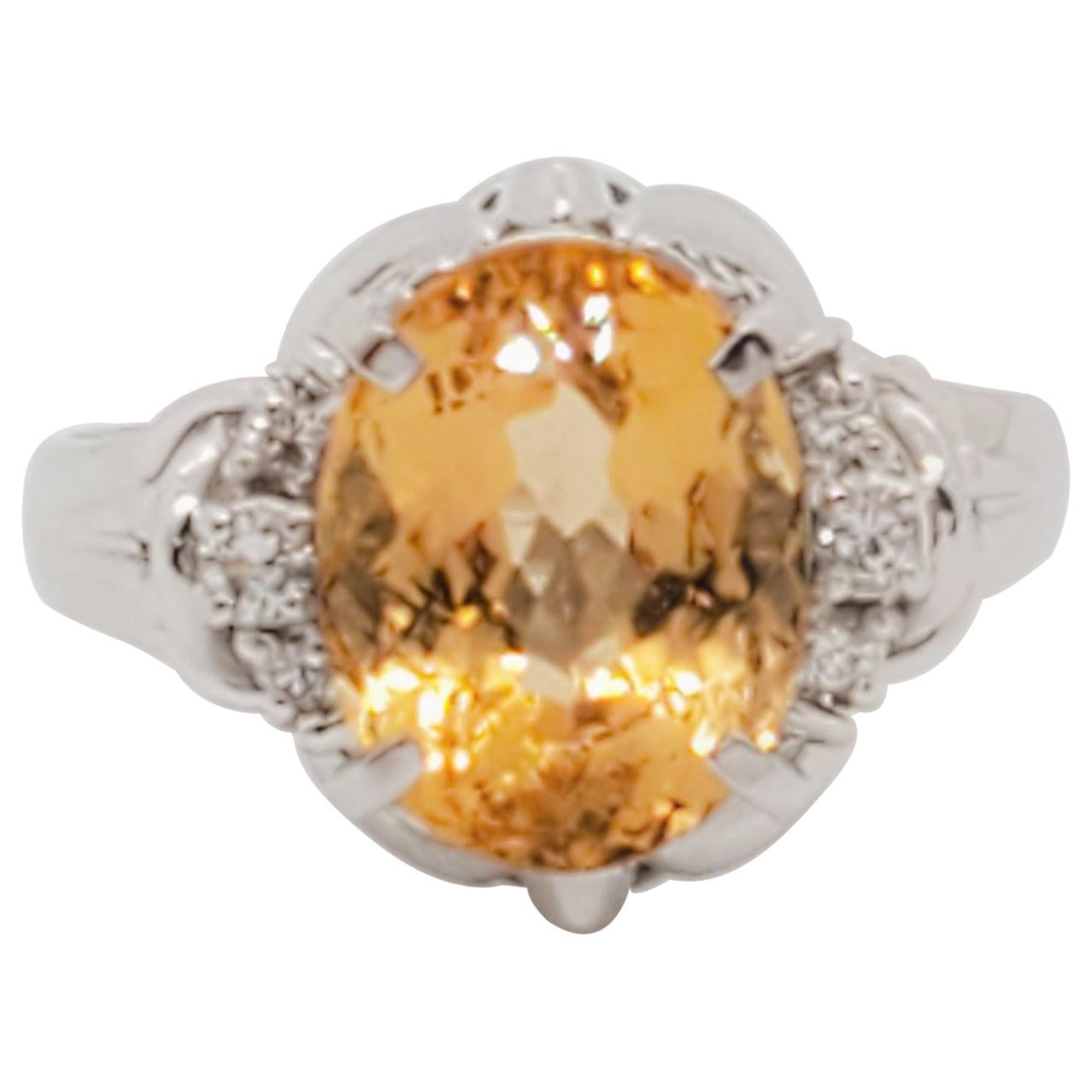 Imperial Orange Topaz Oval and White Diamond Ring in Platinum at 1stDibs
