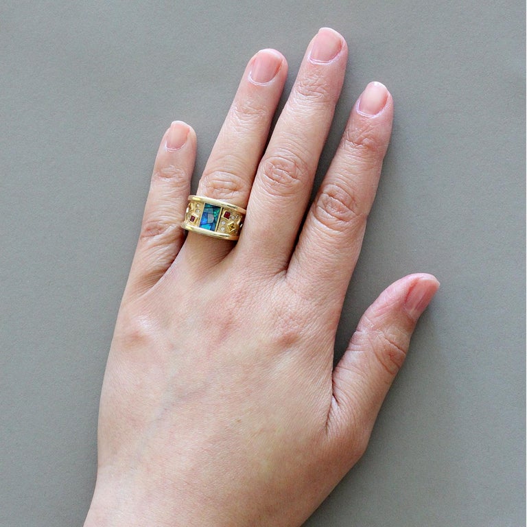 Estate Inlay-Opal Diamond Ruby Sapphire Gold Ring For Sale at 1stDibs ...