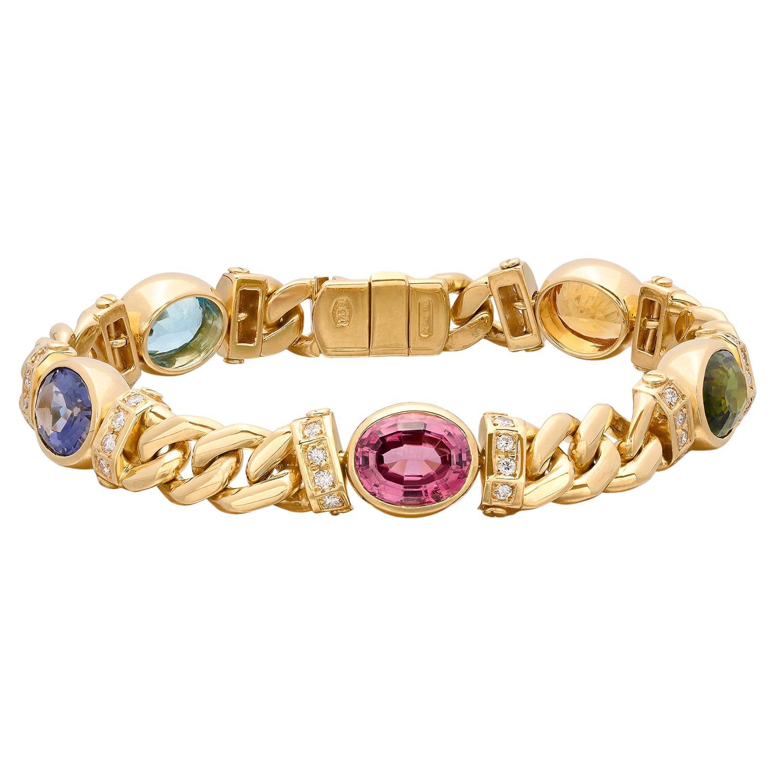 Estate Italian Multi-Colour Stone, Diamond and 18k Gold Bracelet For ...