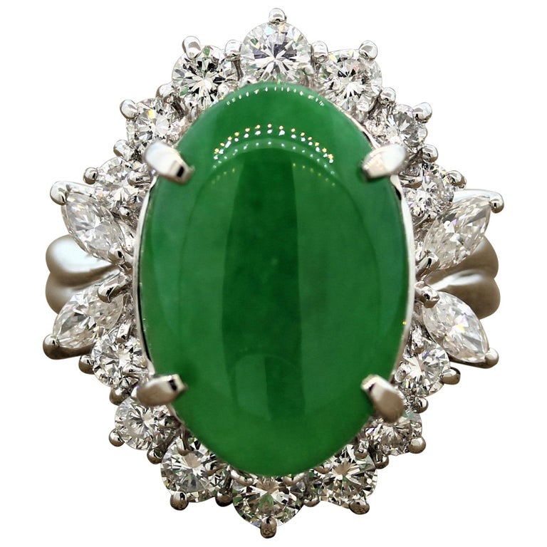 Jadeite Jade Diamond Platinum Ring For Sale at 1stDibs