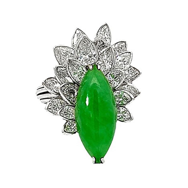 Estate Jadeite and Diamond Platinum Cocktail Ring For Sale at 1stDibs