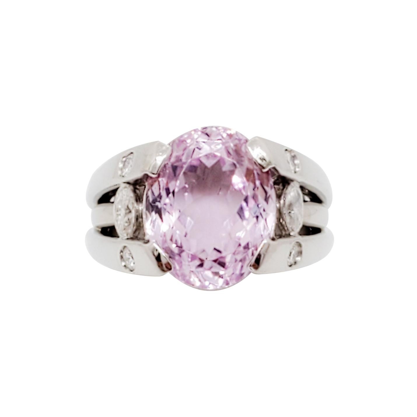 Kunzite Oval and White Diamond Cocktail Ring in Platinum at 1stDibs