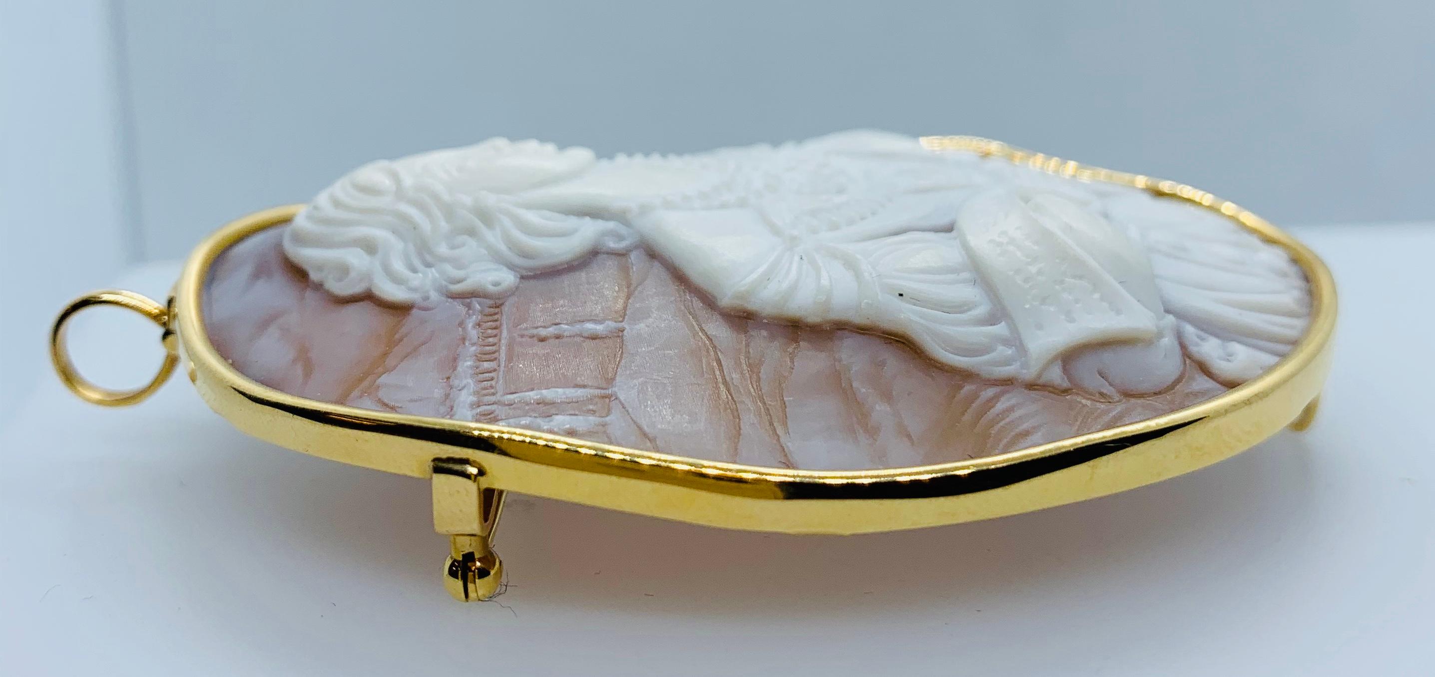 Estate Large Carved Shell Cameo Pendant / Brooch Signed Ciro For Sale ...