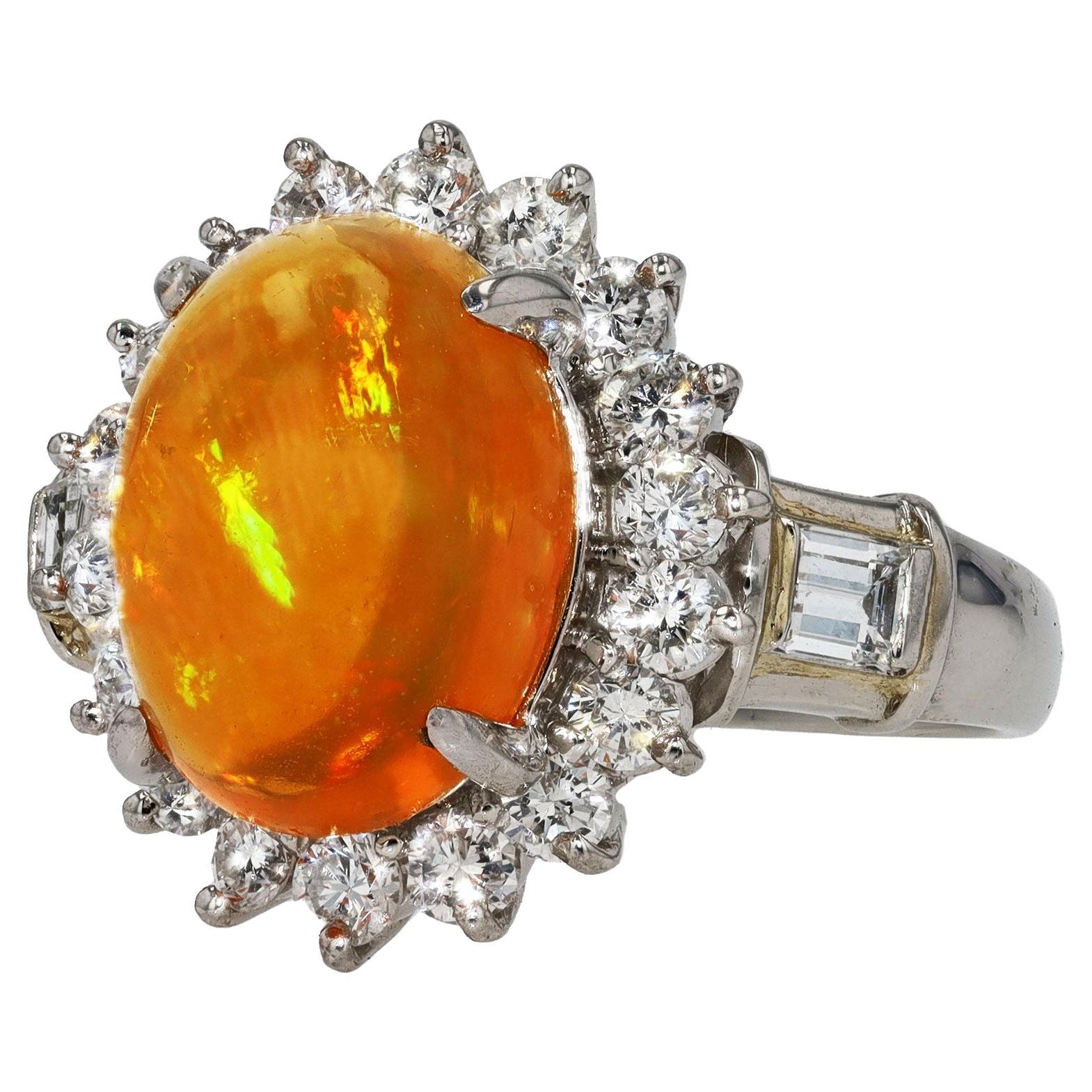 Superb Mexican Fire Opal Diamond Platinum Ring For Sale at 1stDibs ...