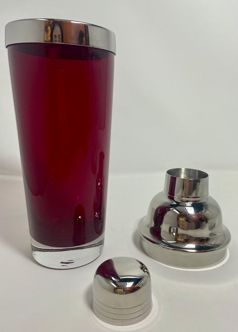 Estate Mid-Century Modern Ruby Red Glass and Silver-Plate Cocktail ...