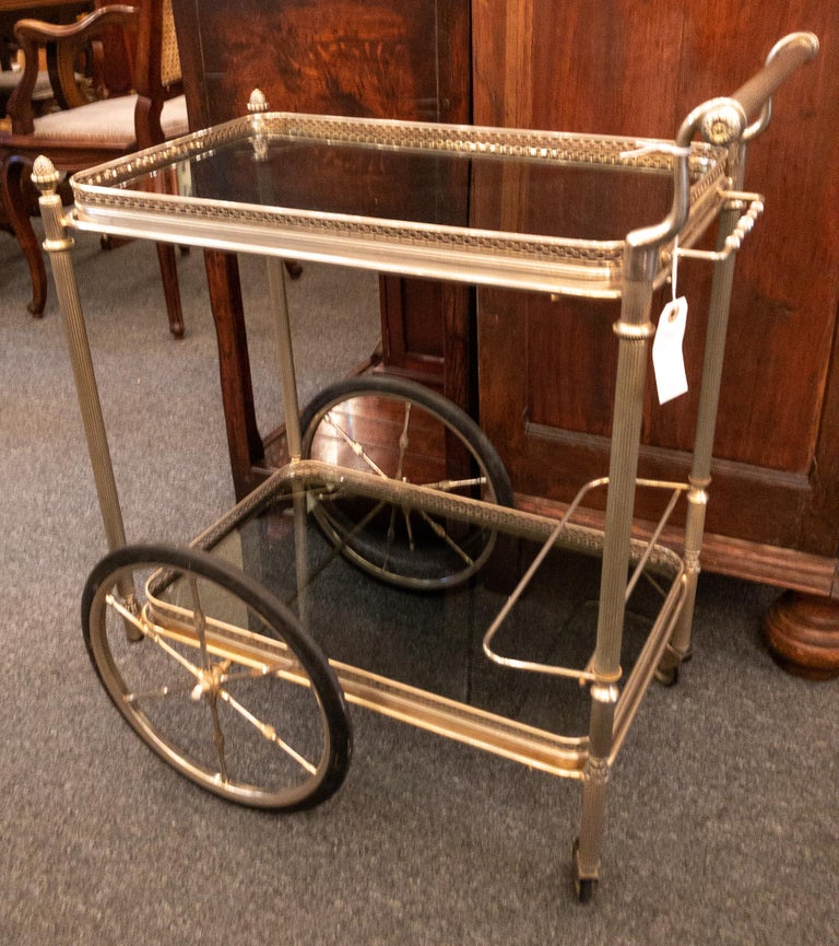 Estate Midcentury Silvered Bronze Bar Cart, circa 1950s at 1stDibs