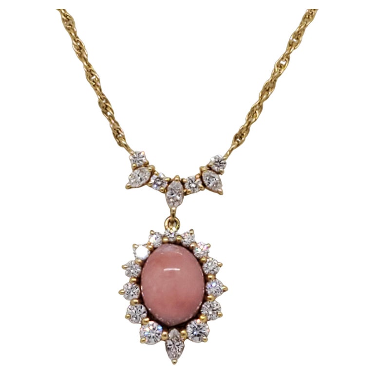 Estate Mikimoto Pink Conch Pearl and Diamond Pendant Necklace in 18k ...