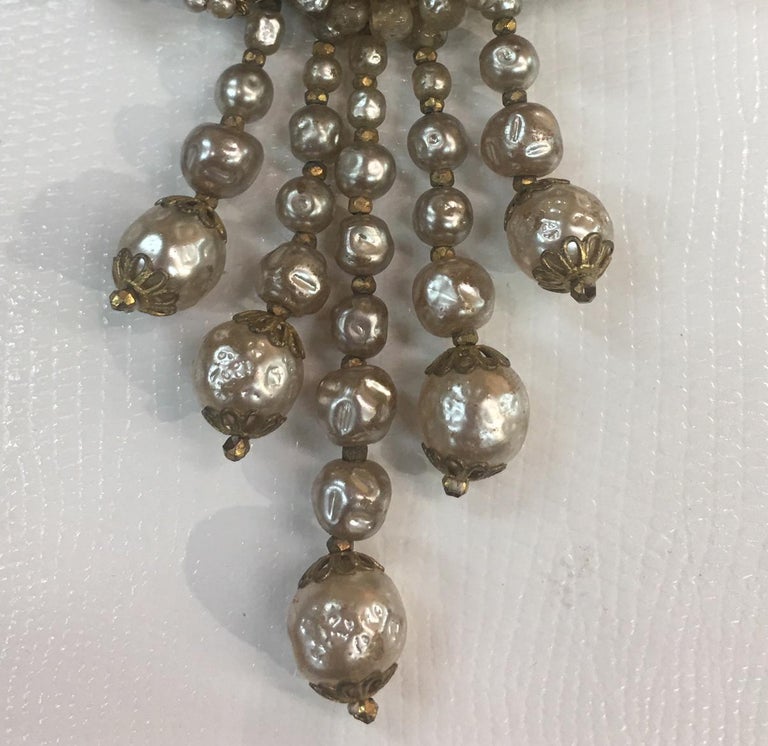 Estate Miriam Haskell Faux Pearl Rhinestone Cascade Dangle Brooch Pin ...