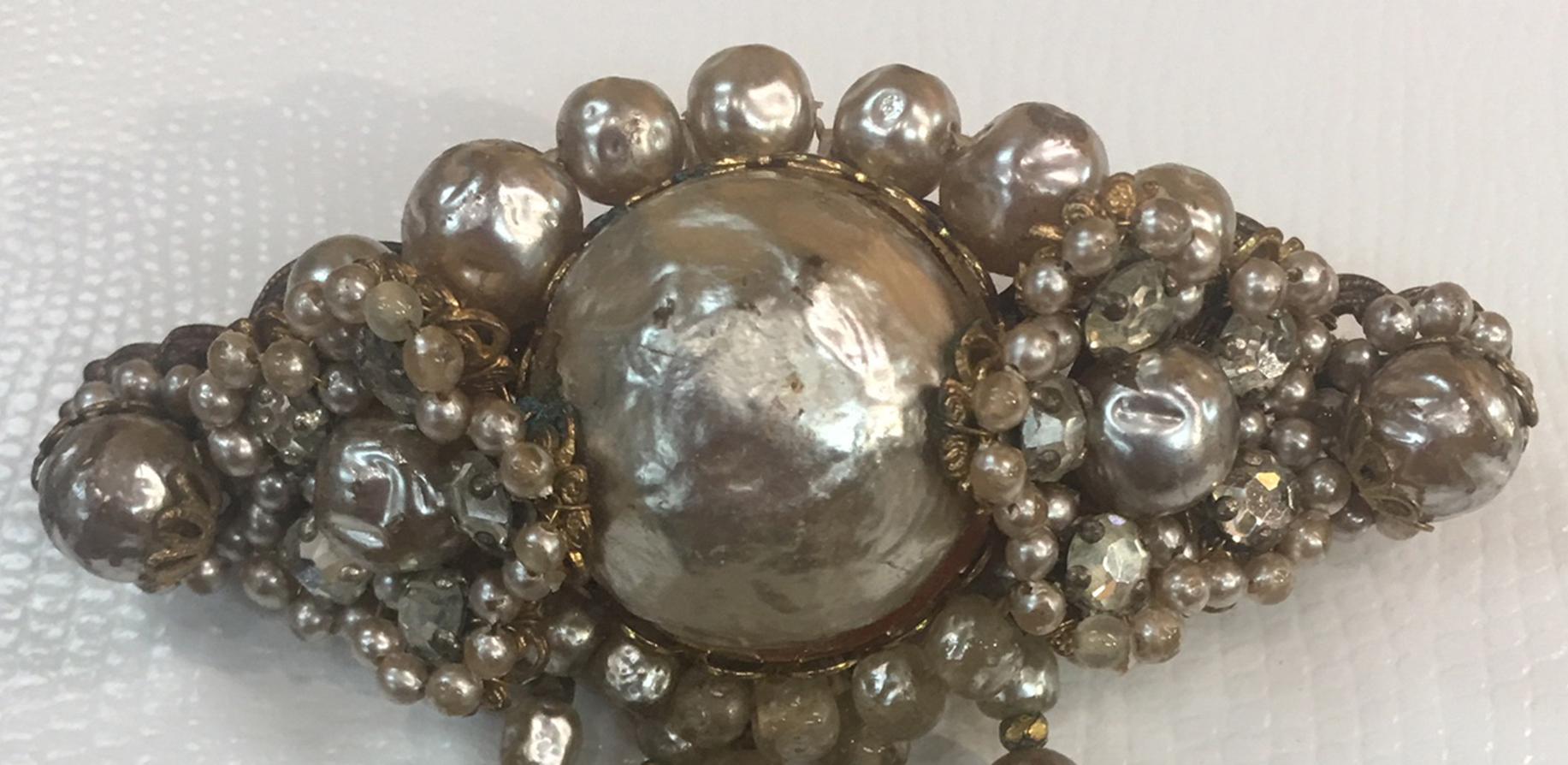 Estate Miriam Haskell Faux Pearl Rhinestone Cascade Dangle Brooch Pin ...