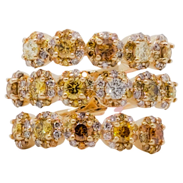 Estate Multi Color Diamond Band Ring in 14k Yellow Gold For Sale at 1stDibs