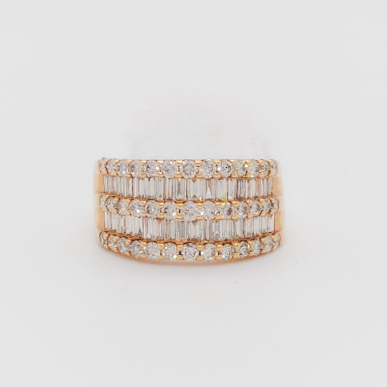 Estate Multi Row Diamond Ring in 18k Rose Gold For Sale at 1stDibs