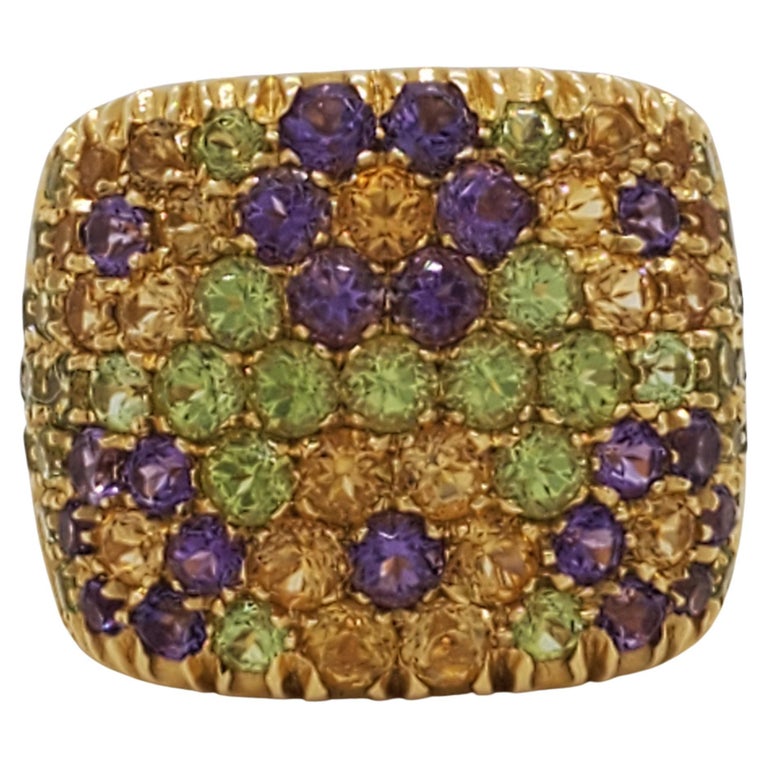 Estate Multi Stone Floral Cluster Ring in 18k Yellow Gold For Sale at ...