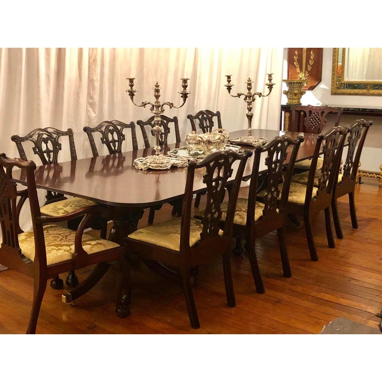 Estate Old English Mahogany Two Pedestal Dining Table at 1stDibs