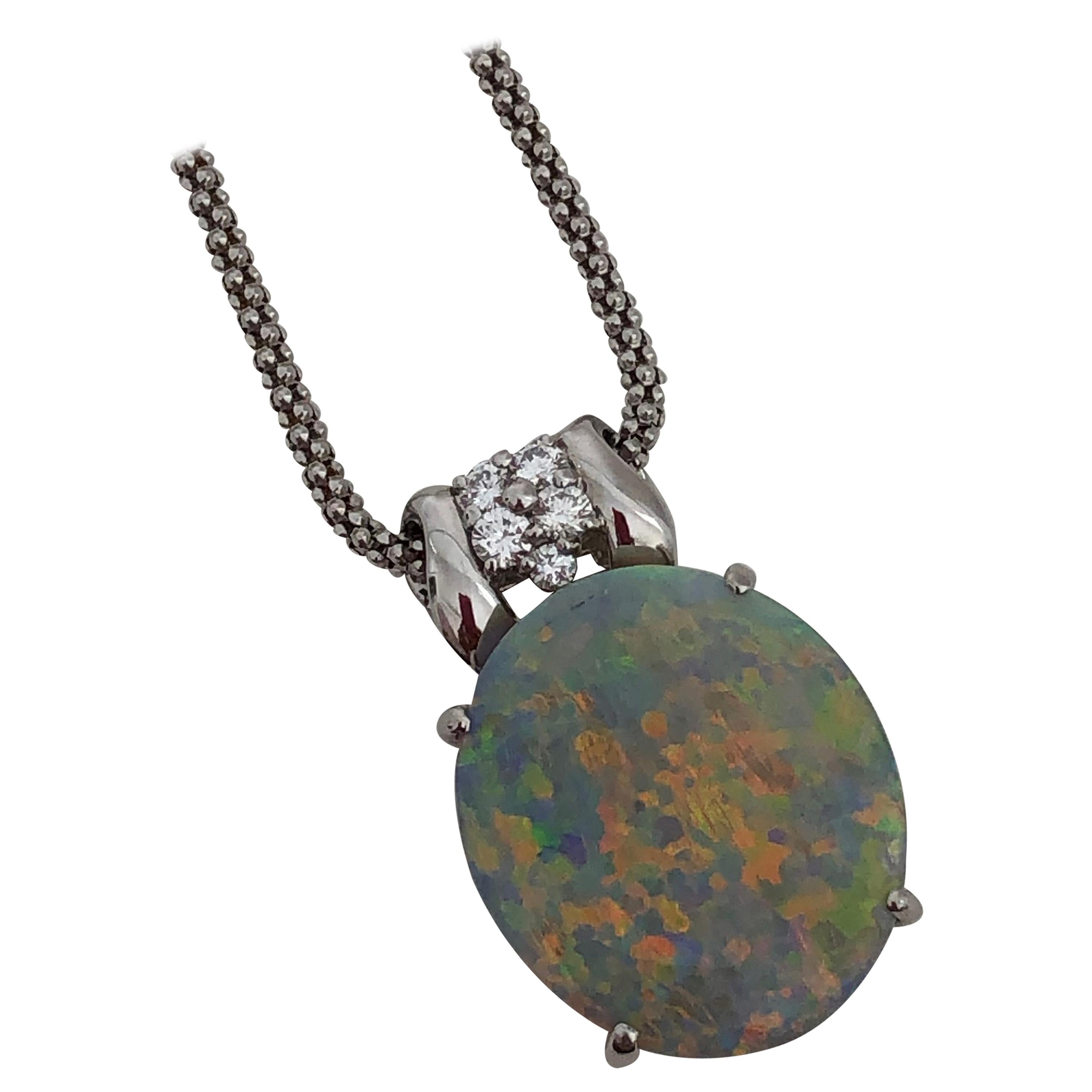 Matrix Opal and Diamond Pendant Necklace For Sale at 1stDibs