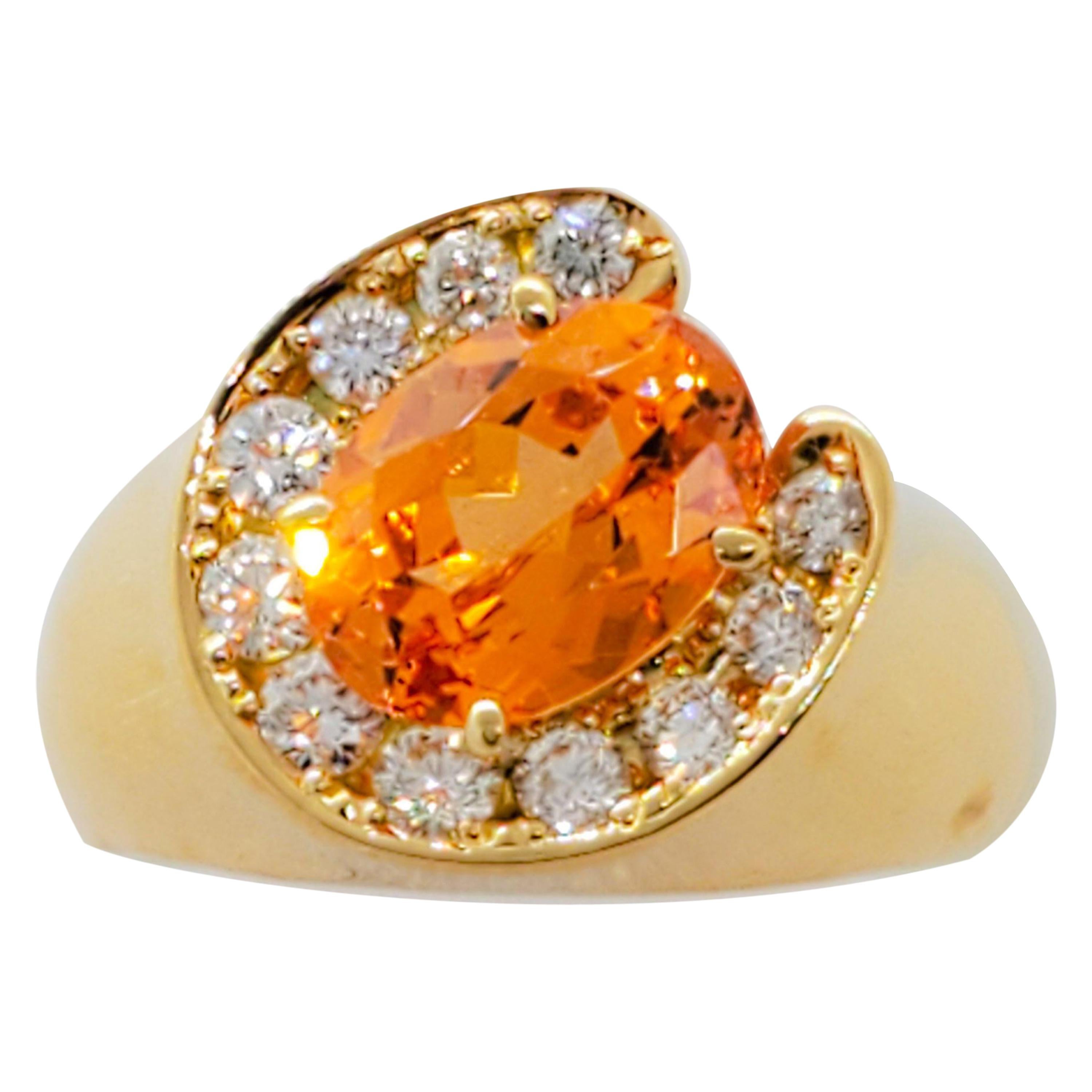Estate Orange Garnet Oval and White Diamond Cocktail Ring in 18 Karat ...