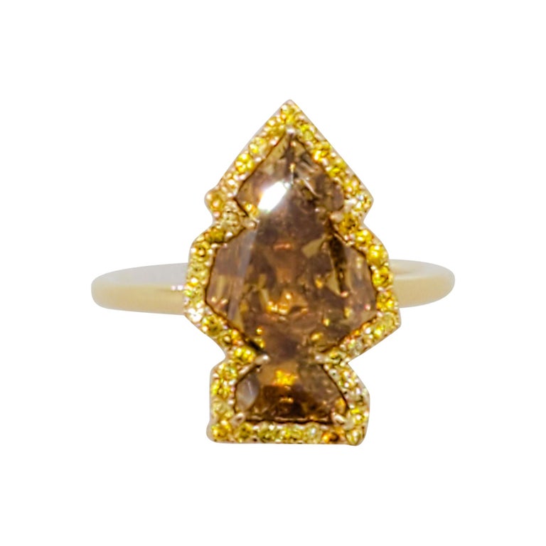 Estate Orange Yellow Diamond Cocktail Ring in 18k Yellow Gold For Sale ...