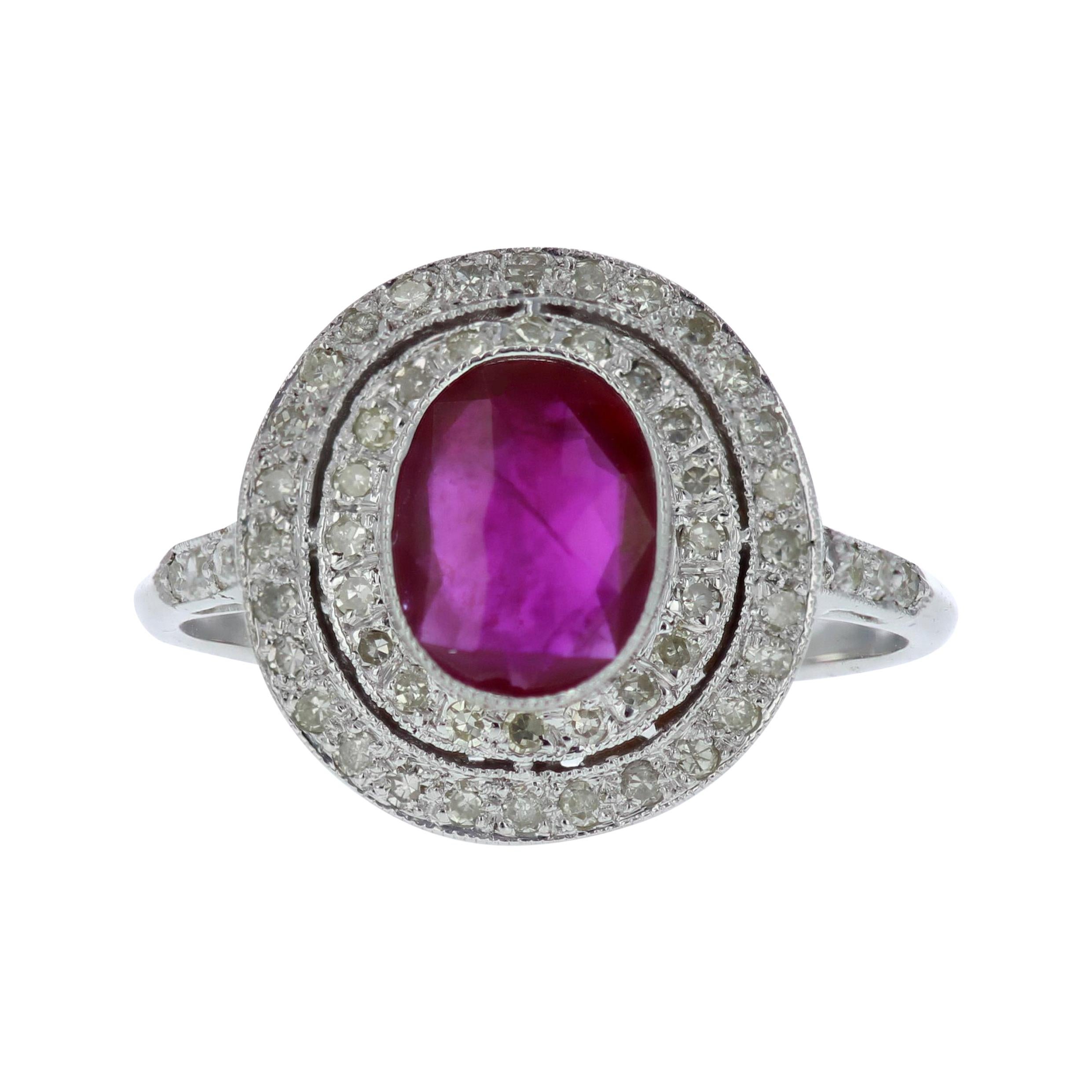 Ruby and Diamond Oval Ring For Sale at 1stDibs