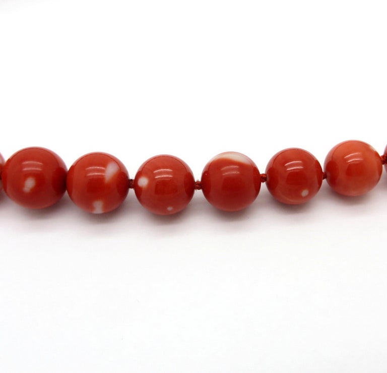 Estate Pacific Ocean Round Coral, Diamond and 18 Karat White Gold ...