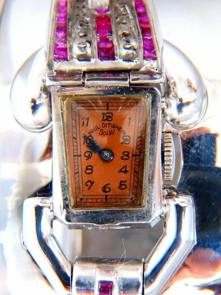 Estate Paul DitiSheim Natural Ruby Diamonds Bangle Watch Bracelet 14 ...