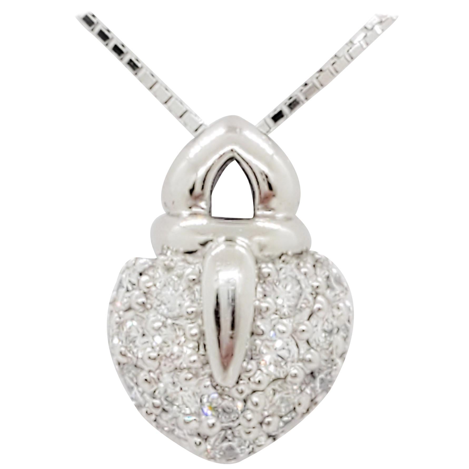 Pave Diamond Heart Pendant For Sale at 1stDibs
