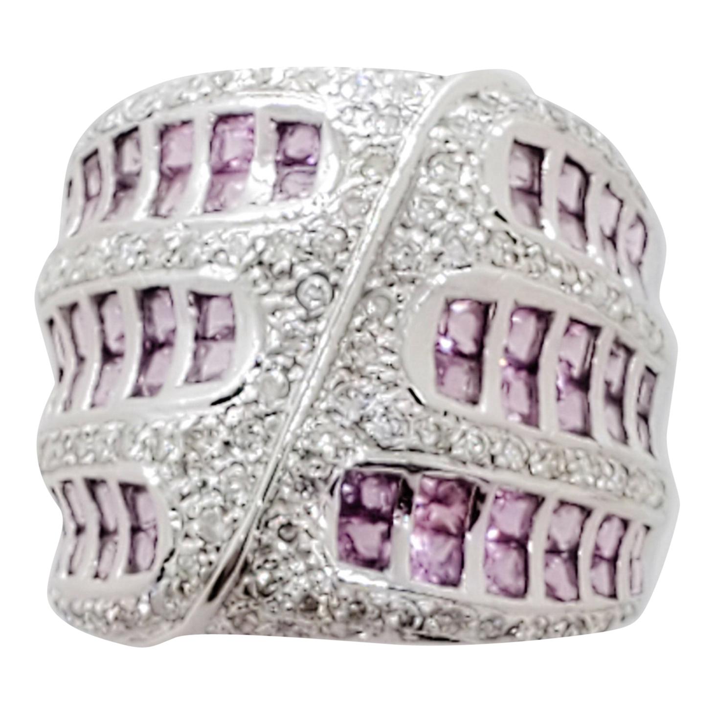 Square Pave Diamond Cocktail Ring Estate 18 Karat White Gold Fine ...