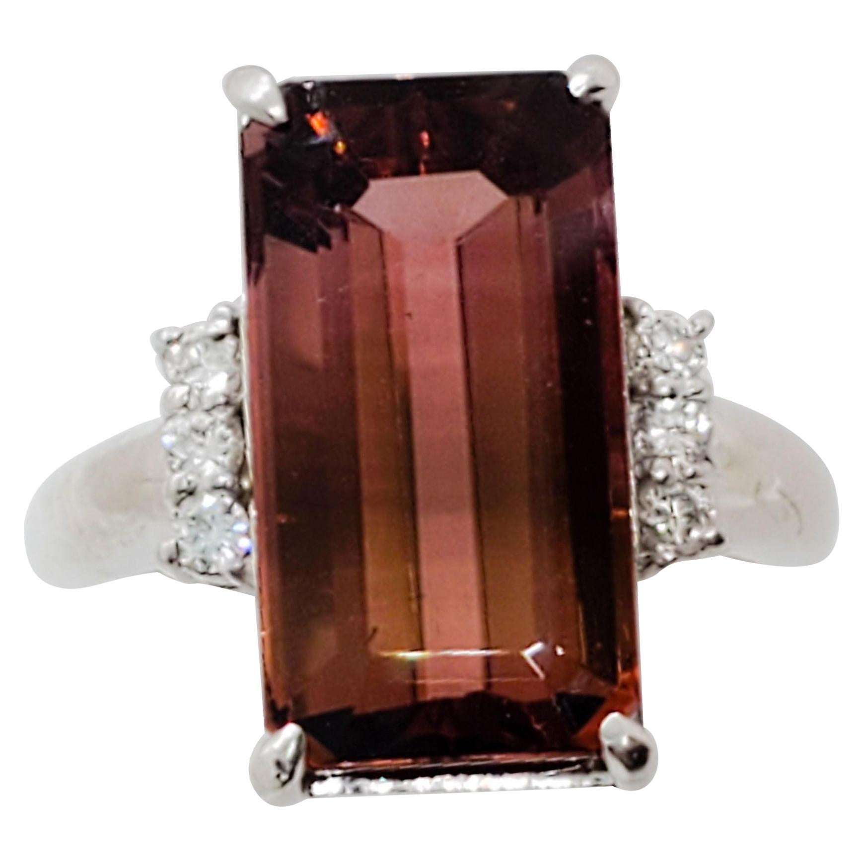 Estate Pink Tourmaline Emerald Cut and Diamond Ring in Platinum For ...