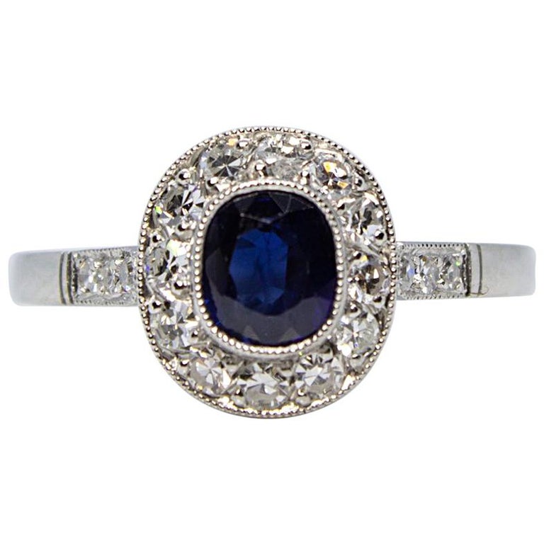 Estate Platinum 1 Carat, Sapphire and Diamond Ring at 1stDibs