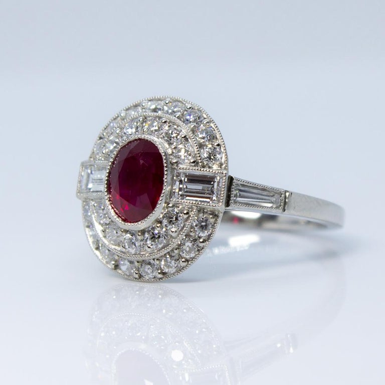 Estate Platinum 1.20 Carat Ruby and Diamond Ring at 1stDibs