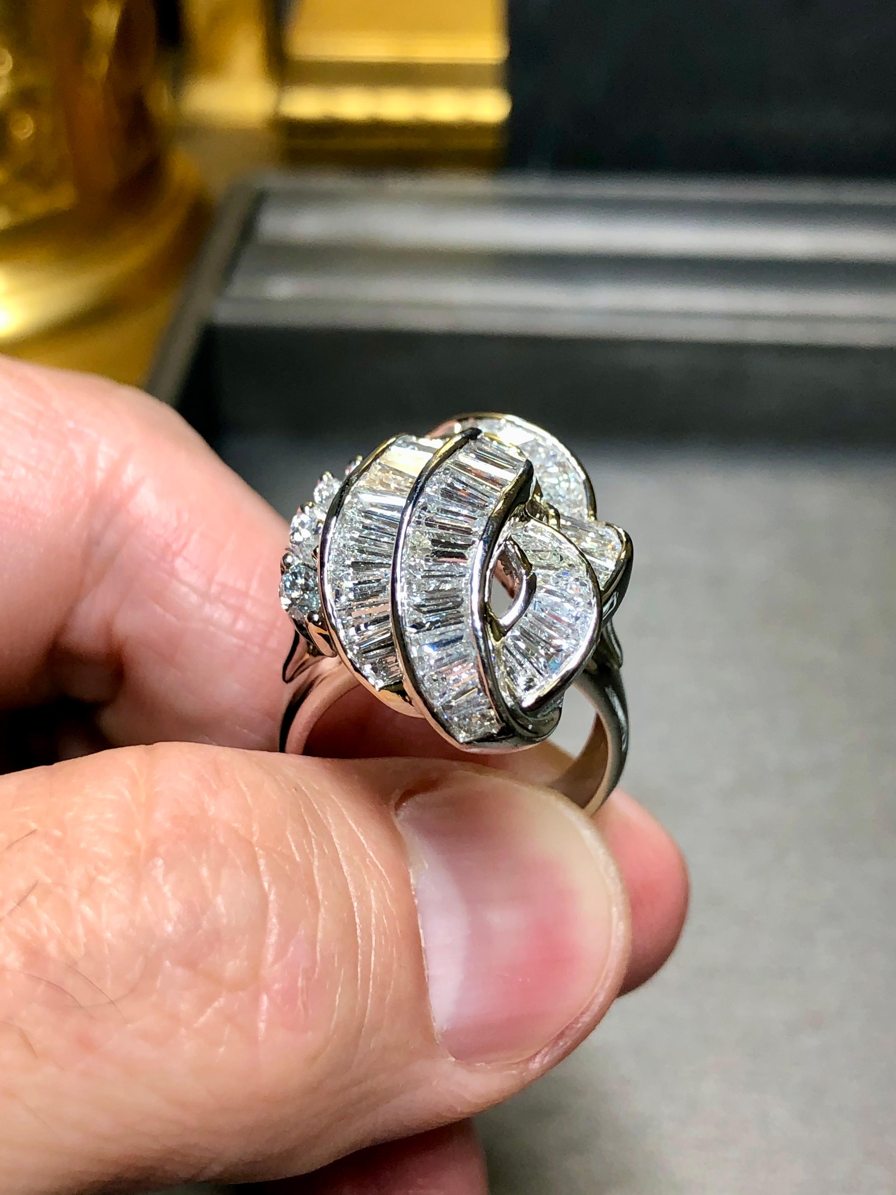 Estate Platinum Baguette Round Marquise Diamond Cluster Cocktail Ring ...