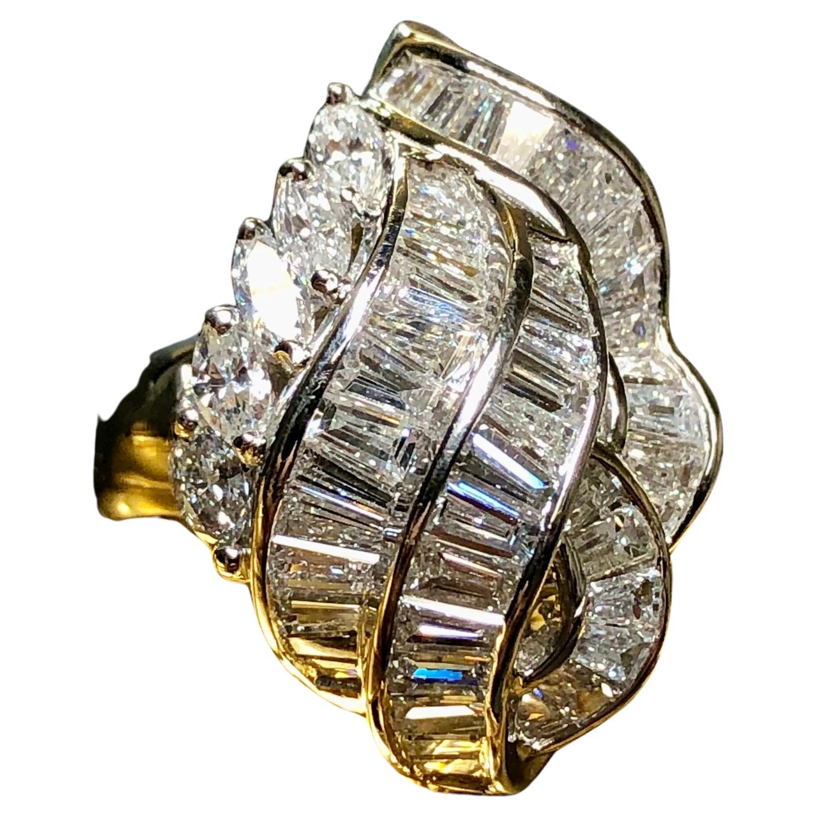 Estate Platinum Baguette Round Marquise Diamond Cluster Cocktail Ring ...