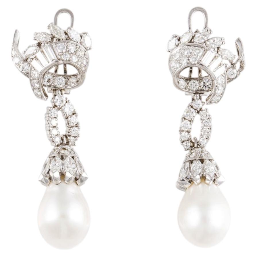 South Sea Pearl, Diamond and White Gold Earrings, 8.50 Carats, Circa ...