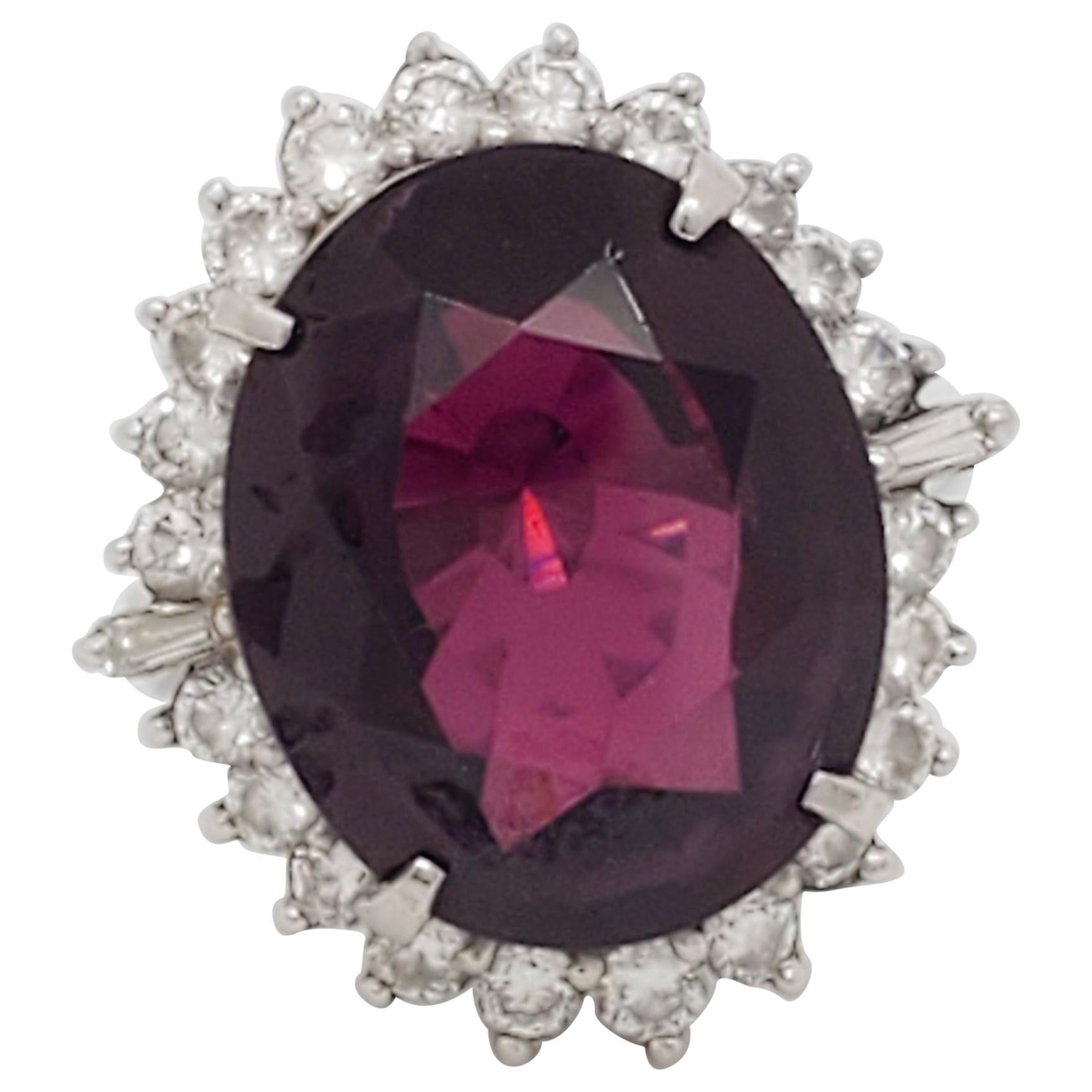 Garnet and Diamond Platinum Cocktail Ring at 1stDibs
