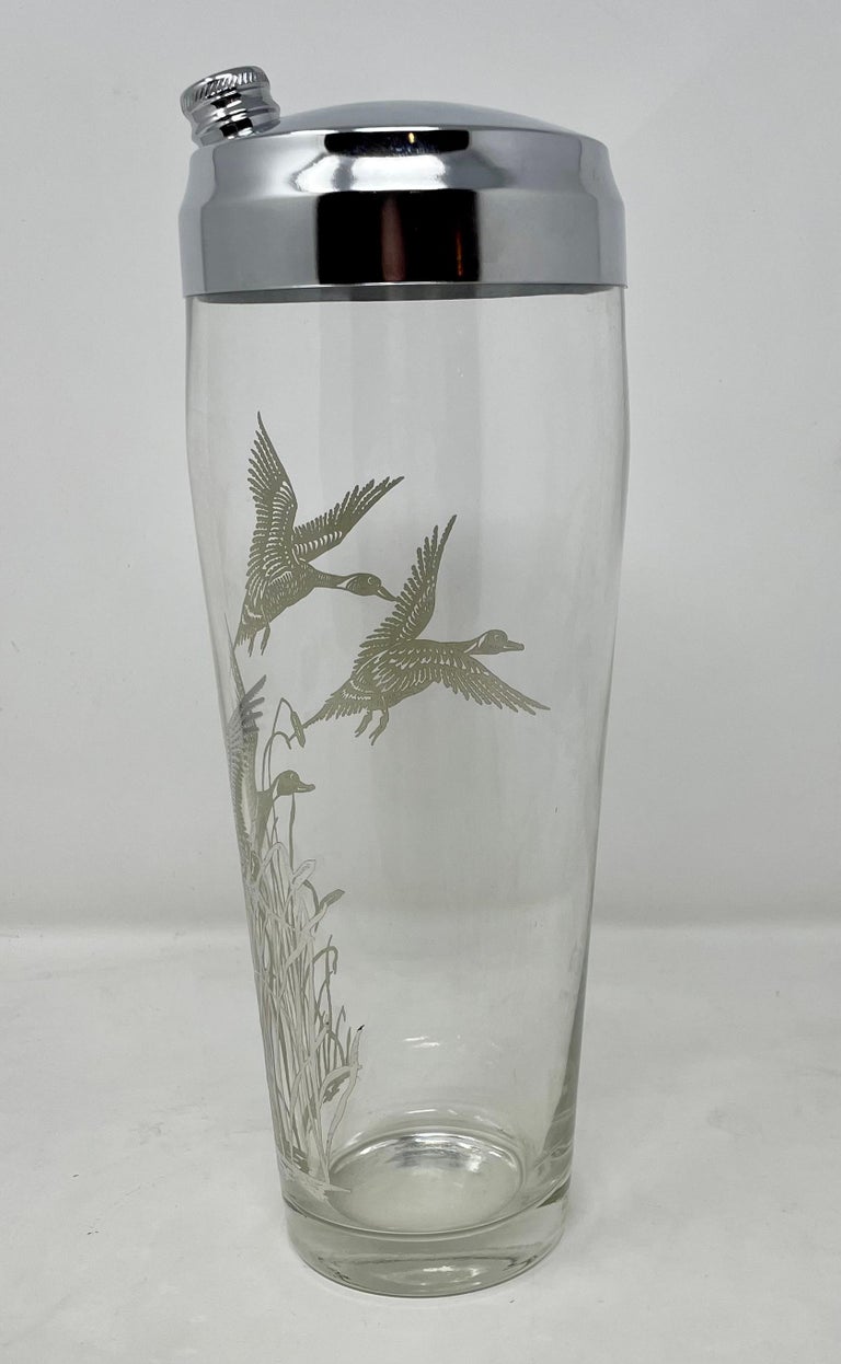 Estate Retro Cut Crystal and Silver Overlay Cocktail Shaker with Birds ...